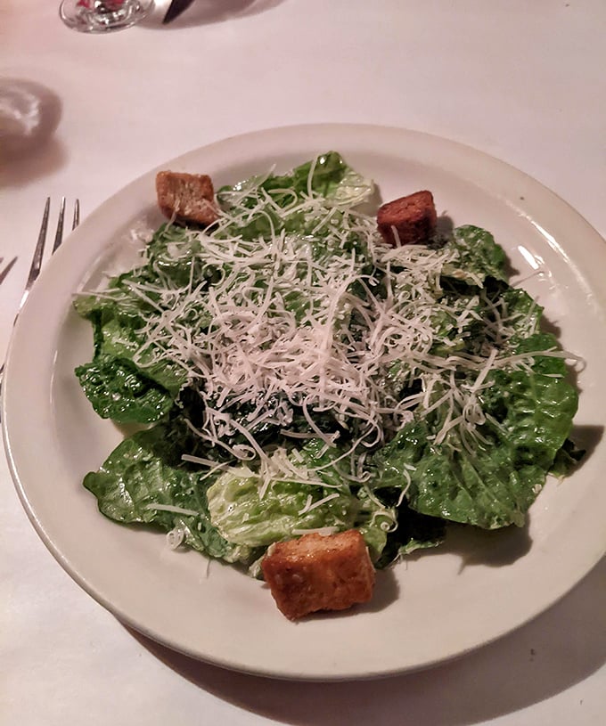 A proper Caesar salad with crunchy croutons and a snowfall of Parmesan. Simple perfection that Julius himself would approve.