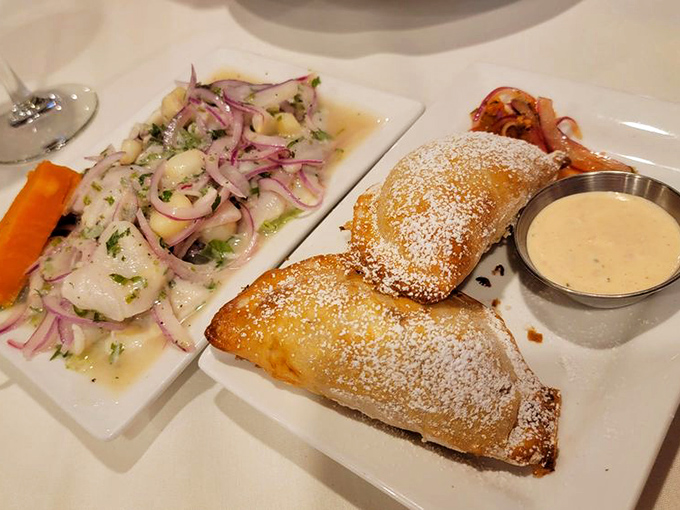 Seafood and pastry living in perfect harmony&mdash;like The Beatles of appetizers, these empanadas and ceviche create their own kind of magic.