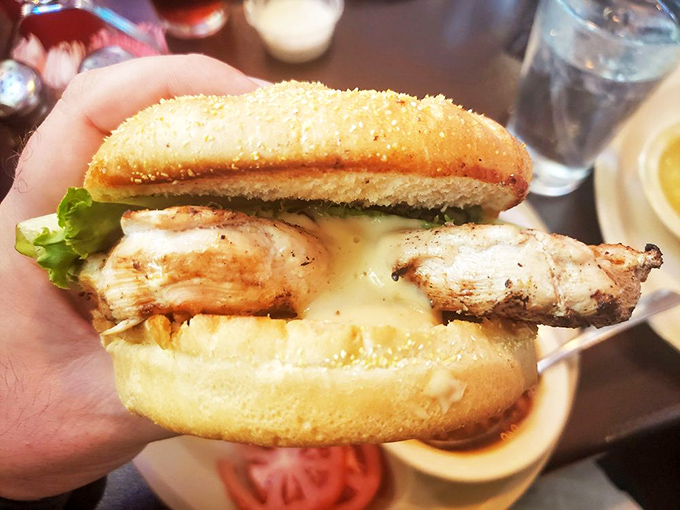 The charbroiled chicken sandwich&mdash;proof that Hodak's excellence extends beyond the fryer into the realm of perfect char-grilled simplicity.