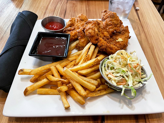Golden-fried chicken tenders that make you question why you ever bothered with fancy food. Sometimes simple pleasures delivered perfectly are all we need.
