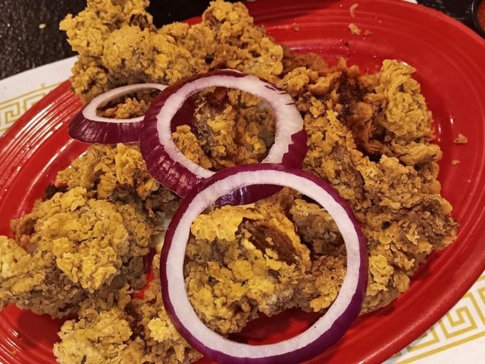 Crispy chicken livers with rings of red onion&mdash;a Southern delicacy that deserves respect. Grandma would approve of this perfectly executed classic.