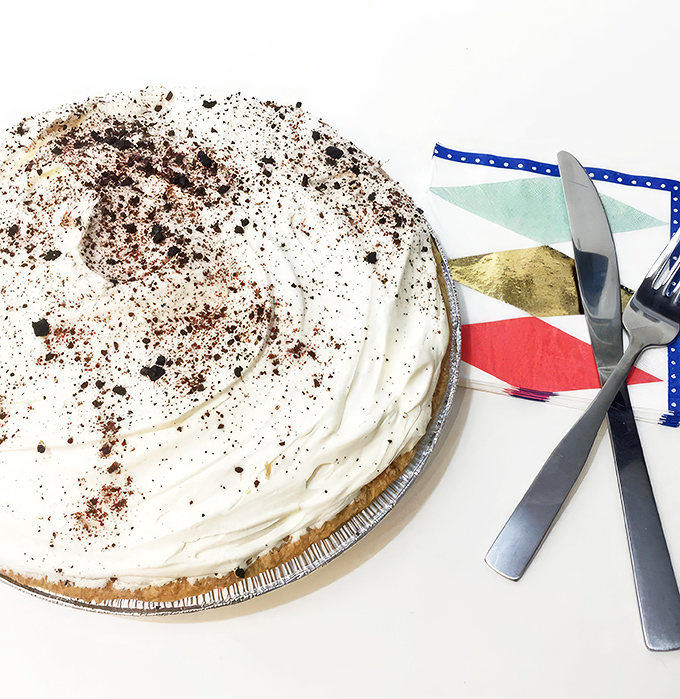 A chocolate cream pie topped with what appears to be cookie crumbles&mdash;proof that sometimes the best things in life wear simple disguises.