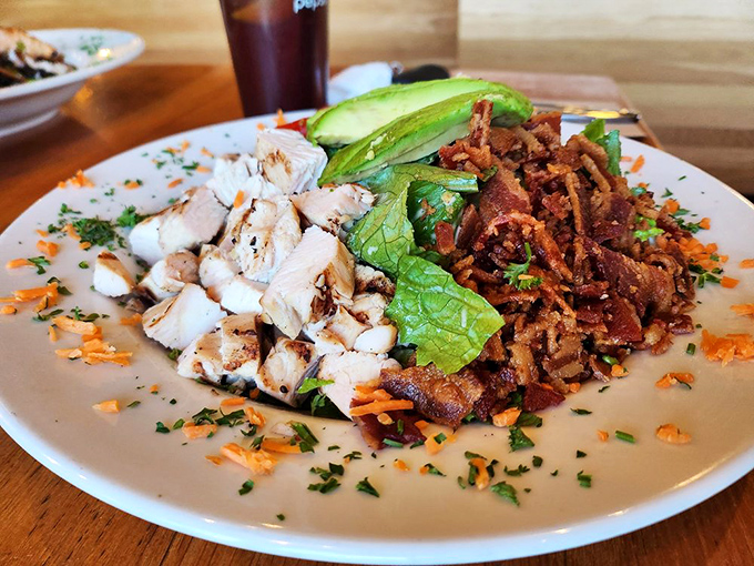 A Cobb salad so perfectly arranged it deserves its own exhibit at LACMA. Protein, greens, and bacon in peaceful coexistence&mdash;if only world politics were this harmonious.