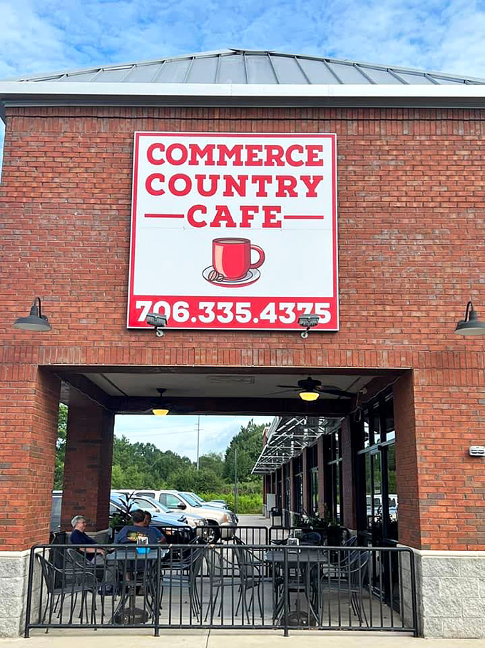 Where locals gather for morning gossip and grits. The outdoor seating at Commerce Country Cafe offers prime people-watching with your coffee.