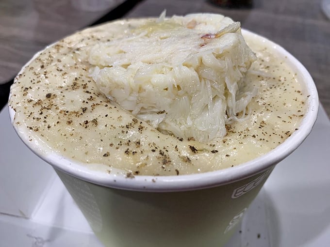 Chowder so rich it should have its own zip code, topped with enough crab to make you question all other soups.