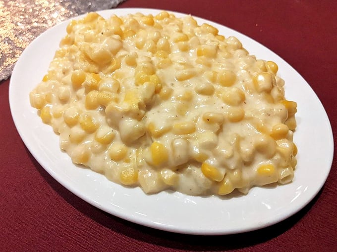 This creamed corn isn't the sad cafeteria version from your childhood—it's what corn dreams of becoming when it grows up.