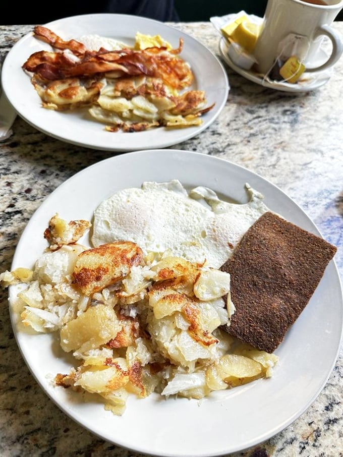 The Daddypops Special doesn't need fancy plating to impress. It lets the golden French toast and savory sides speak their delicious truth.