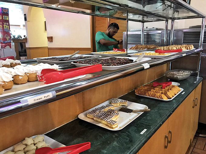 The dessert station offers sweet finales to your feast, with cream puffs and cookies standing by for when your belt needs loosening.