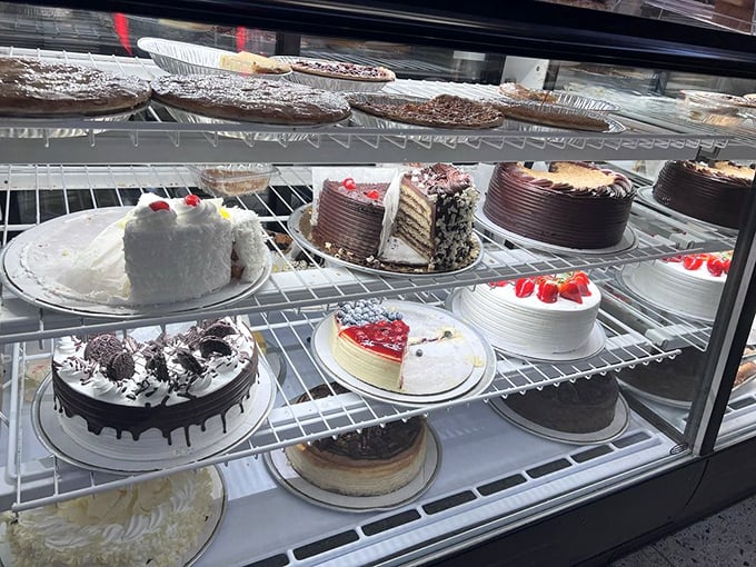 The dessert case at Double T isn't just tempting&mdash;it's practically performing a siren song. These cakes aren't just served; they're showcased like the stars they are.