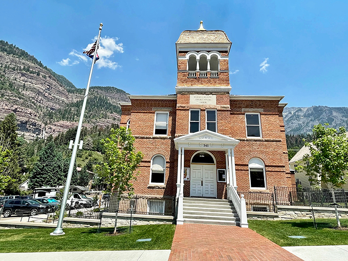 The historic Ouray County Courthouse stands as a brick-and-mortar testament to the town's enduring spirit and architectural pride.