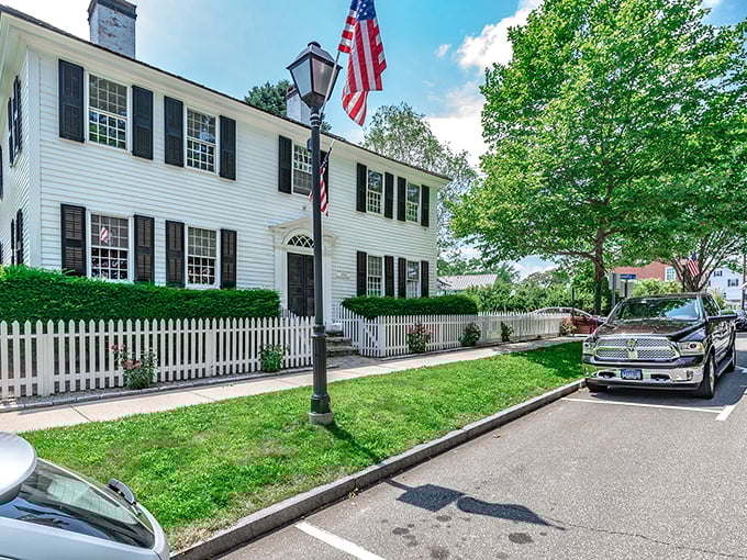 Classic colonial architecture with pristine white clapboard and black shutters&mdash;the architectural equivalent of a perfectly pressed Oxford shirt and bow tie.