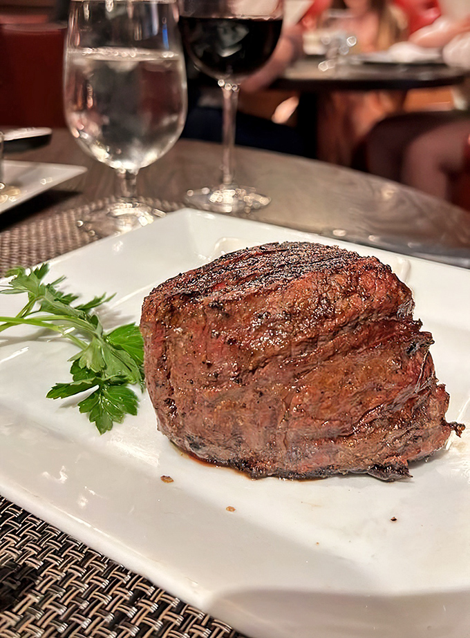Filet mignon cooked to pink perfection. So tender you could cut it with a stern glance, yet packed with more flavor than seems physically possible.