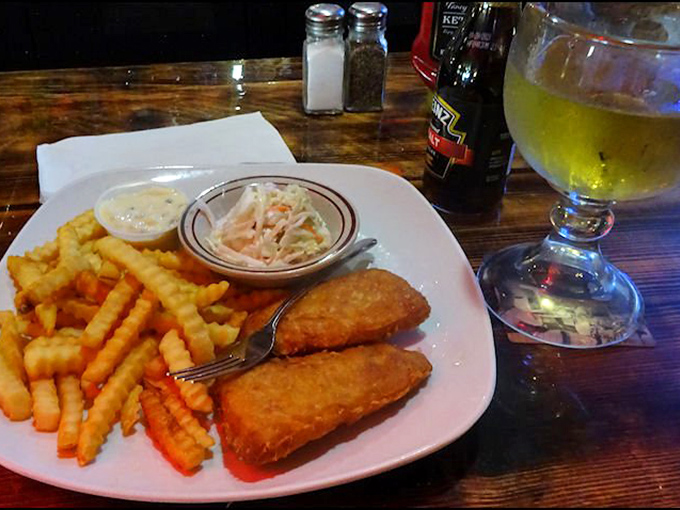 Fish and chips that would make the British proud, served with the kind of crispy golden perfection that makes you forget about calorie counting entirely.