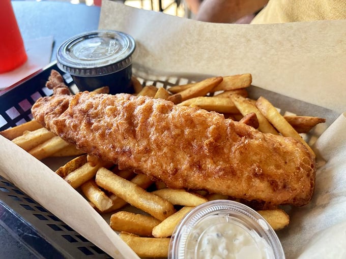 This fish and chips doesn't need a British accent to impress&mdash;just golden batter, flaky white fish, and fries worth fighting over.