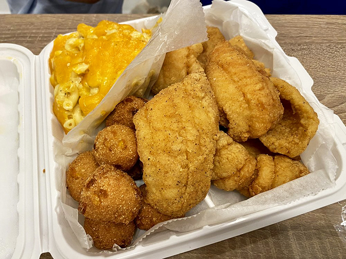 The mac and cheese sidles up to perfectly fried fish like they're old friends catching up. Spoiler alert: they're both the star of this show.