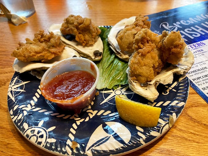 These aren't just oysters&mdash;they're crispy-coated treasures of the sea, served on their own shells like nature's perfect serving dish.