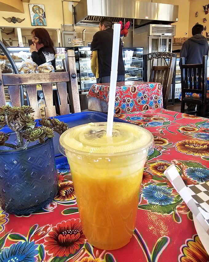 That glass of sunshine isn't just orange juice&mdash;it's California's liquid gold, served on vibrant oilcloth that's almost as cheerful as how you'll feel after drinking it.