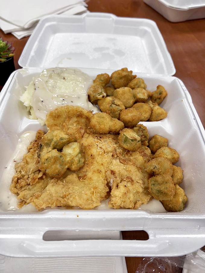 When your to-go container holds this much golden-fried goodness, the drive home becomes an exercise in extraordinary willpower.