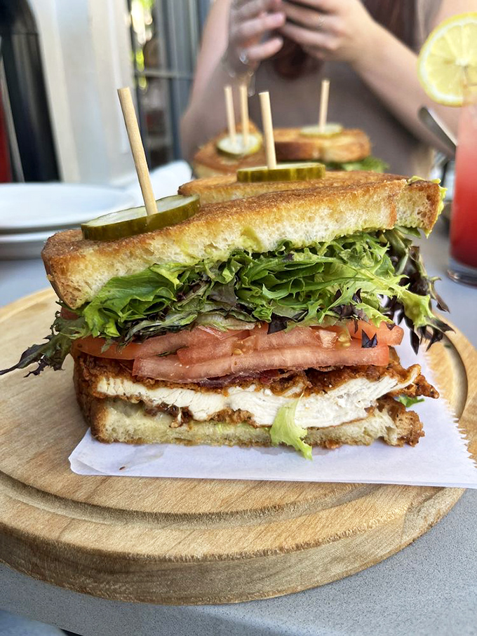 This isn't just a sandwich&mdash;it's a carefully engineered flavor delivery system where crispy chicken meets garden-fresh veggies on perfectly toasted bread.