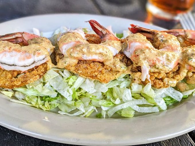 Fried green tomatoes with shrimp&mdash;proof that Arkansas understands that sometimes the best things in life need a little crunch.