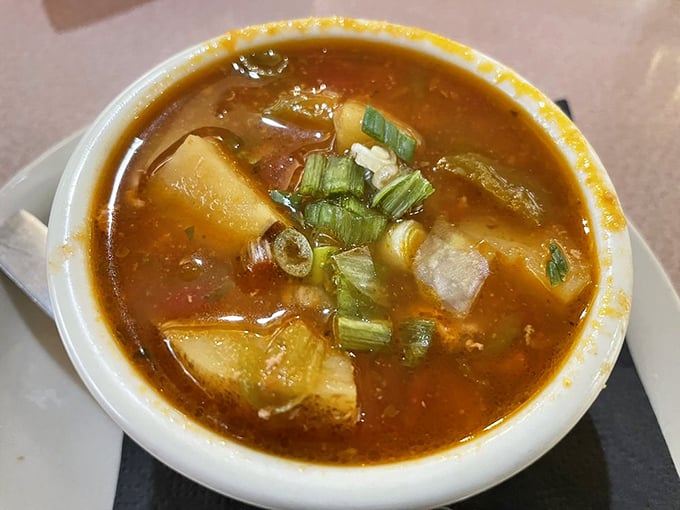 Green chile stew that makes you understand why New Mexicans talk about chile the way Parisians talk about wine.