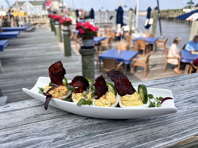 These aren't your grandmother's deviled eggs&mdash;unless your grandmother was a culinary genius who added bacon and served them dockside.