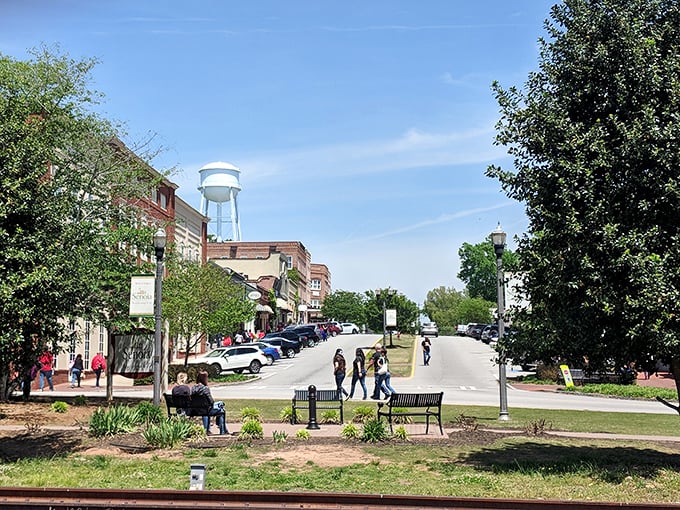 Main Street's benches invite you to slow down and people-watch. In Senoia, the pace is unhurried and the scenery is worth savoring.