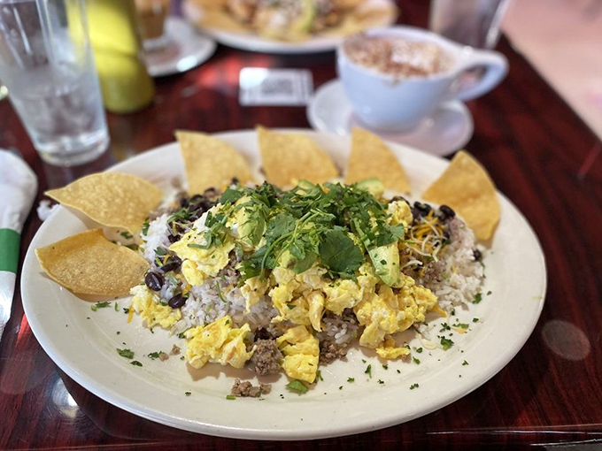 Eggs, beans, tortilla chips, and fresh pico&mdash;breakfast that makes you wonder why we ever settled for cereal and milk.
