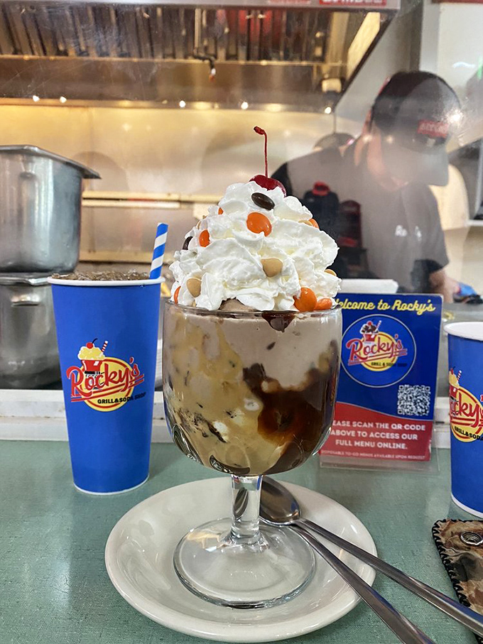 The Moose Mountain Sundae stands tall and proud like a delicious skyscraper of ice cream, whipped cream, and nostalgic joy.