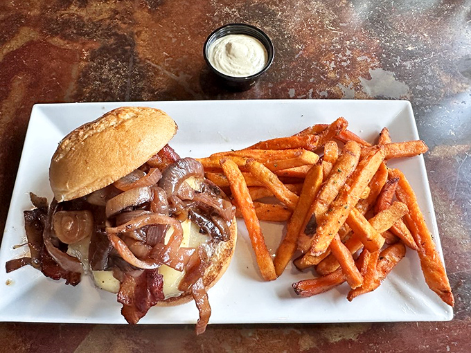 When mushrooms, bacon, and caramelized onions meet on a burger, they don't just get along&mdash;they form a support group for your happiness.