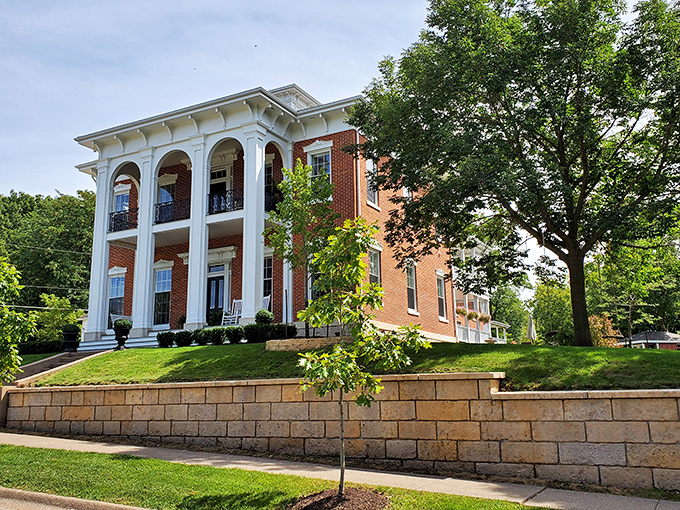 Grand columns and red brick magnificence&mdash;this stately home proves that Galena's residents understood curb appeal long before HGTV existed.