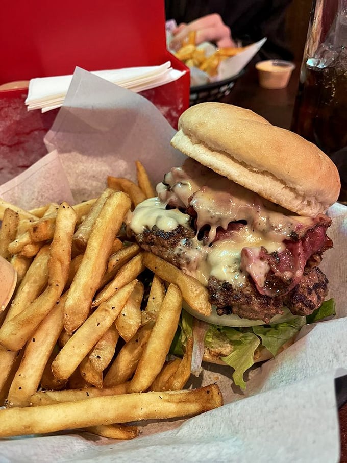 The perfect marriage of burger and pastrami. Like Romeo and Juliet, if they lived happily ever after and were delicious.