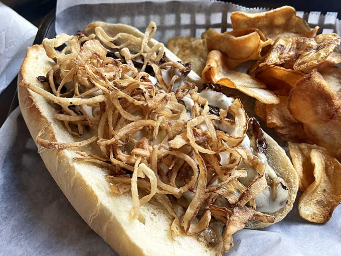 Crispy, golden fries alongside a sandwich that's piled higher than your weekend to-do list &ndash; comfort food that means business.