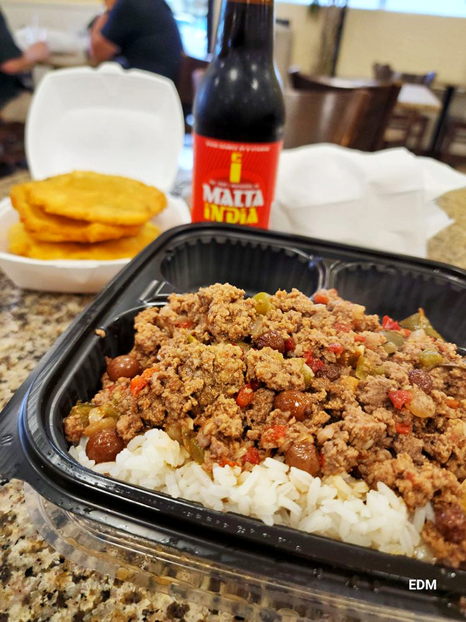 Picadillo over rice&mdash;the comfort food equivalent of a warm hug from your favorite aunt. Seasoned ground beef with olives and peppers creates homestyle magic.