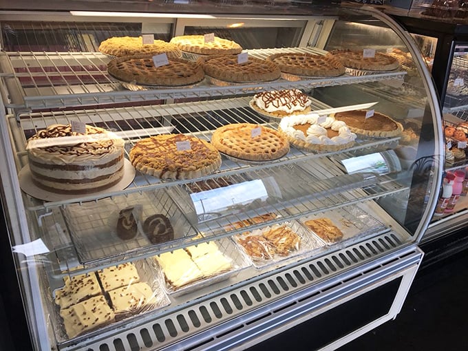 Pie paradise found! This display case is what dreams are made of&mdash;flaky crusts housing seasonal fillings that would make grandma jealous.