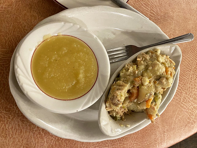 Pennsylvania Dutch pot pie isn't what you think&mdash;it's better. This hearty bowl of goodness alongside applesauce is comfort food engineering at its finest.