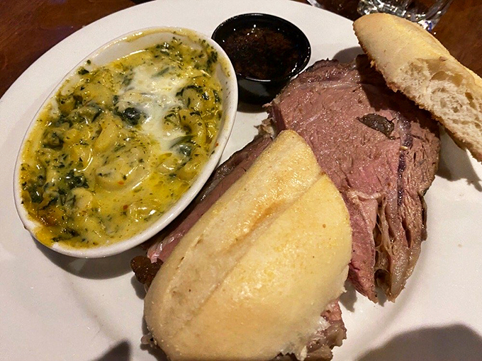 That prime rib isn't just showing off its perfect pink interior&mdash;it's making a statement that some things in life are worth slowing down for.