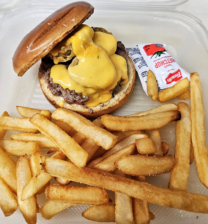 The cheeseburger that launched a thousand food dreams. That melty cheese cascading down the sides is nature's most perfect waterfall.