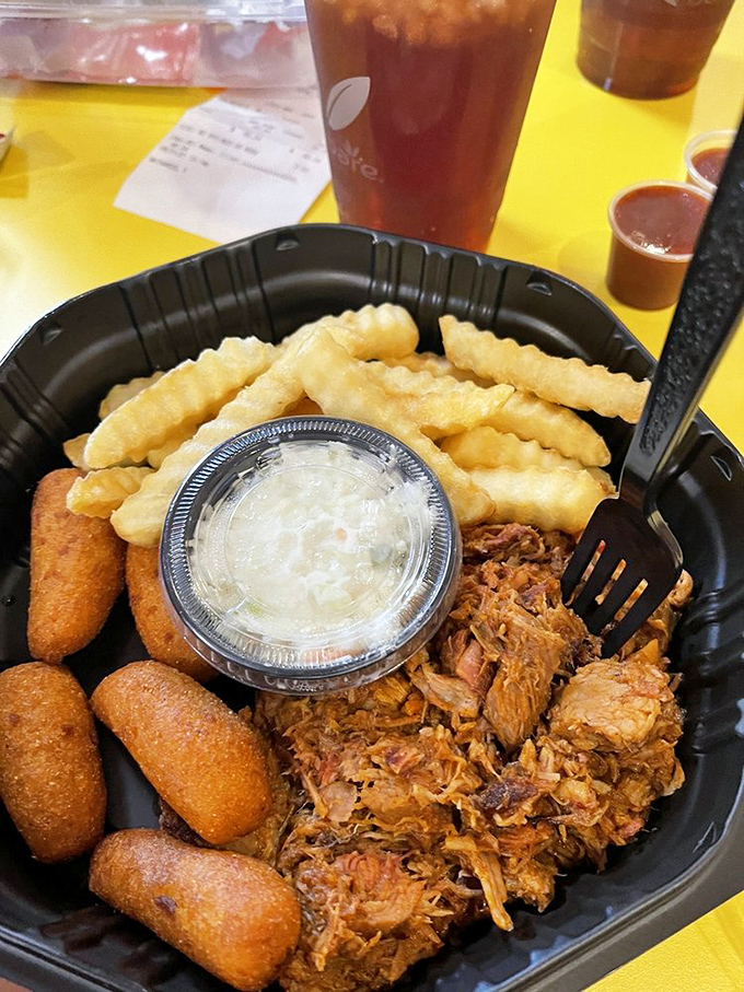Pulled pork, hush puppies, and crinkle-cut fries &ndash; the kind of meal that makes you wonder why you ever eat anything else.