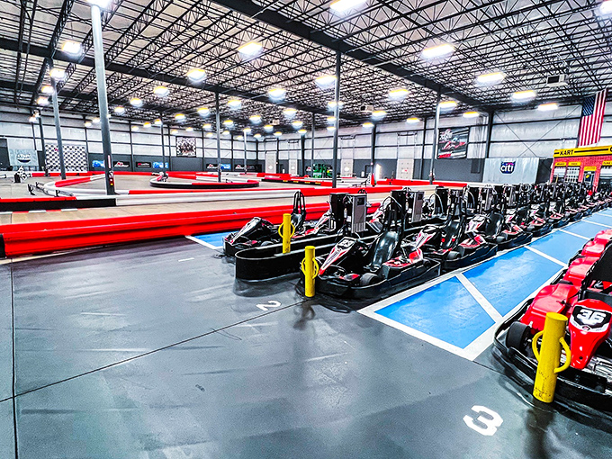 The starting grid—where friendships are temporarily suspended and racing personas emerge. These aren't your childhood go-karts from the county fair.