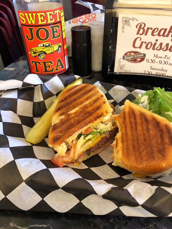 A roast beef sandwich that would make a vegetarian have second thoughts, served with a pickle that's more than a mere afterthought.