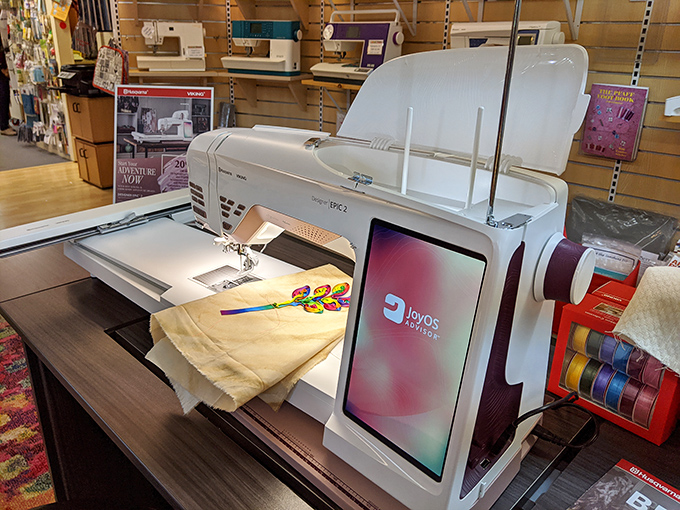 Modern sewing machines that make your grandmother's Singer look like a covered wagon. That touchscreen has more features than my smartphone.