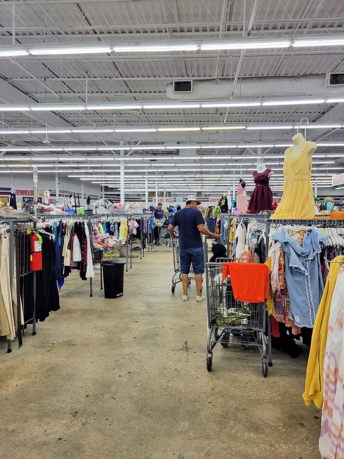 The thrill of the hunt in action! Each shopper navigates their own treasure map through islands of potential finds.