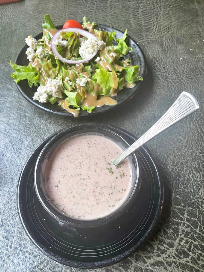 Even the salad knows its role here—fresh, vibrant supporting actor that quietly steals scenes while the steaks take their bows.