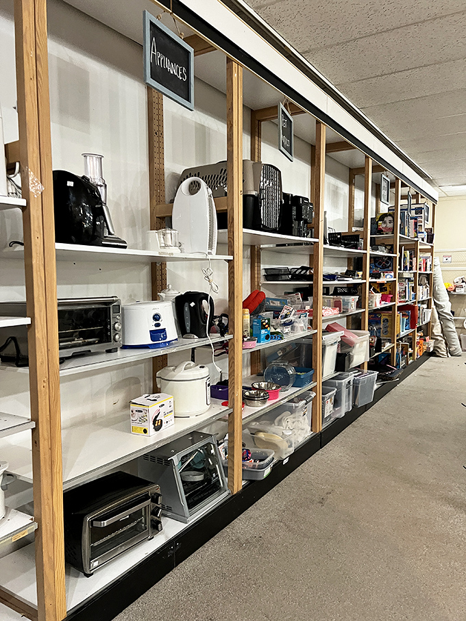The small appliance section – where bread machines and juicers go to find their second act in someone else's kitchen revolution.