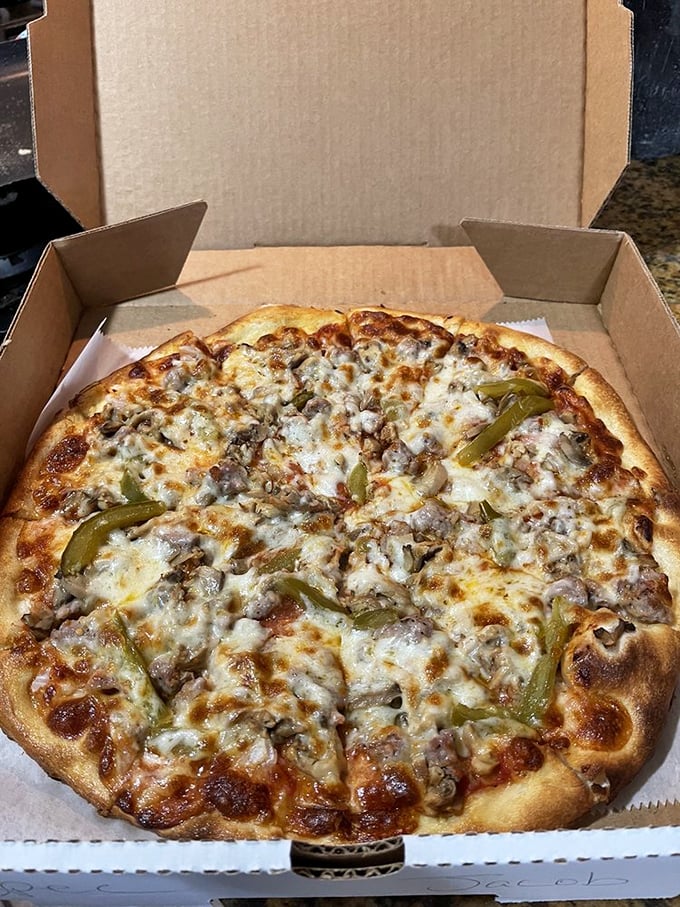 Their Special Pizza combines sausage, mushroom and green peppers on that signature thin crust &ndash; a flavor trio that never goes out of style.