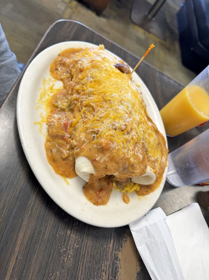 The Special Burrito—where breakfast and lunch elope and live happily ever after under a blanket of melted cheese.