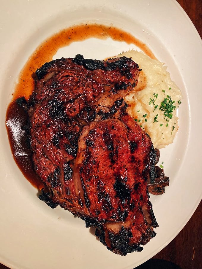 A perfectly seared steak with a side of creamy mashed potatoes proves that Coastal Flats isn't just a one-trick pony in the seafood department.