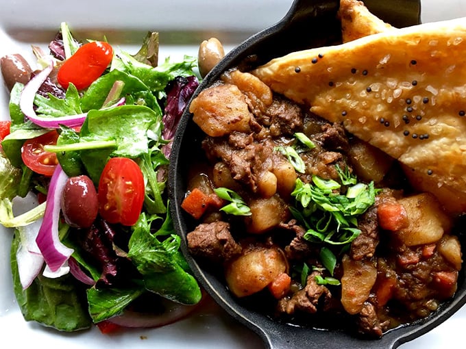 This rustic skillet dish combines hearty flavors with the comfort of home cooking &ndash; like a warm hug from your favorite aunt who actually knows how to cook.