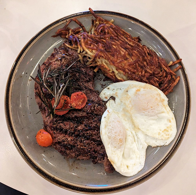 Steak and eggs with hash browns&mdash;the Vegas power breakfast that says, "I might have lost at blackjack, but I'm winning at breakfast."